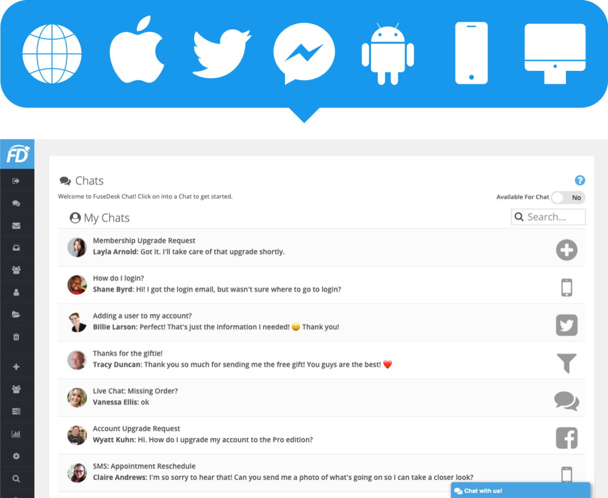 Free Live Chat and Messaging right in your Help Desk with FuseDesk