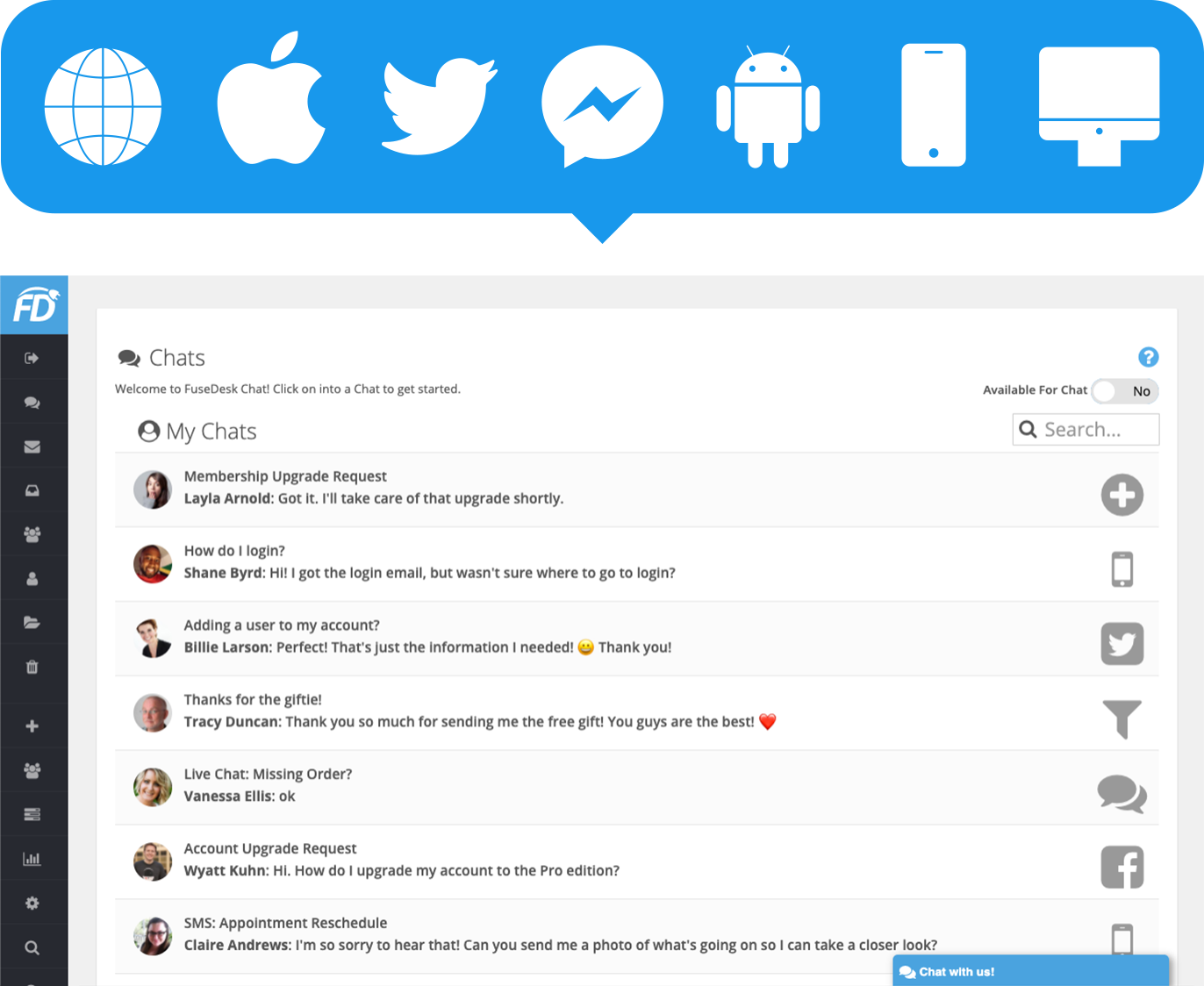 Free Live Chat and Messaging right in your Help Desk with FuseDesk